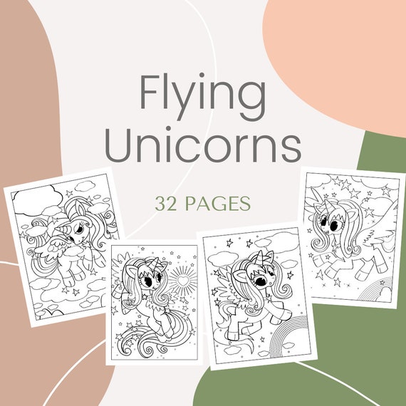Flying Unicorns 32 Coloring Pages | Etsy