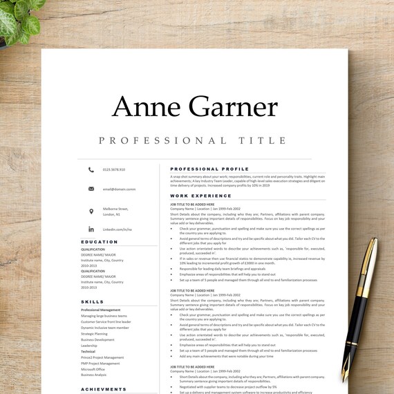 Resume Template Professional Modern Resume Template for - Etsy