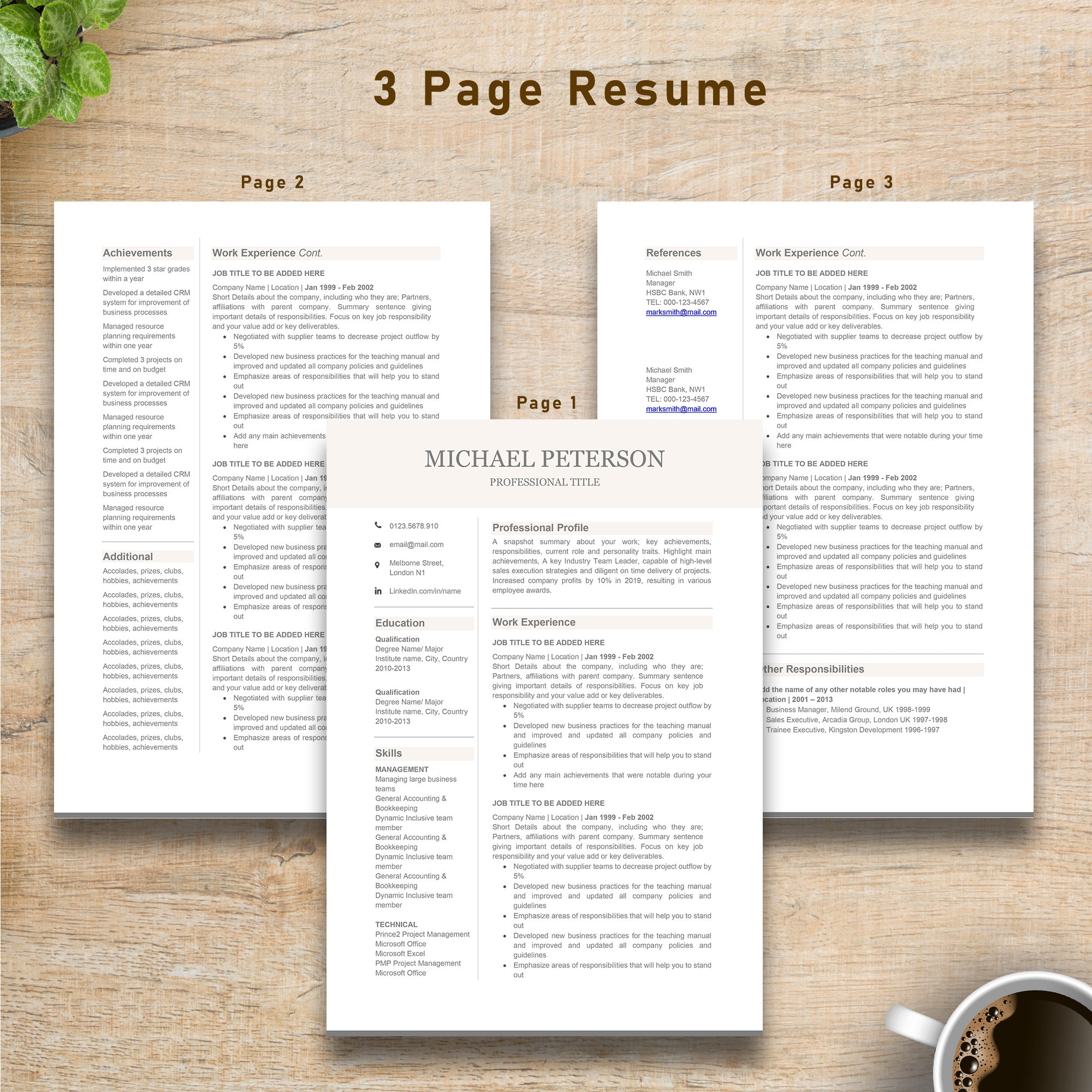 Resume Template, Professional Resume Template, Executive Resume Pages ...