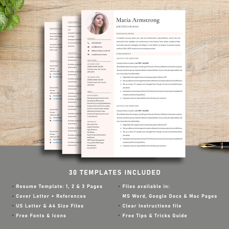 Resume Template, Professional Modern Resume Template for Pages, Word ...