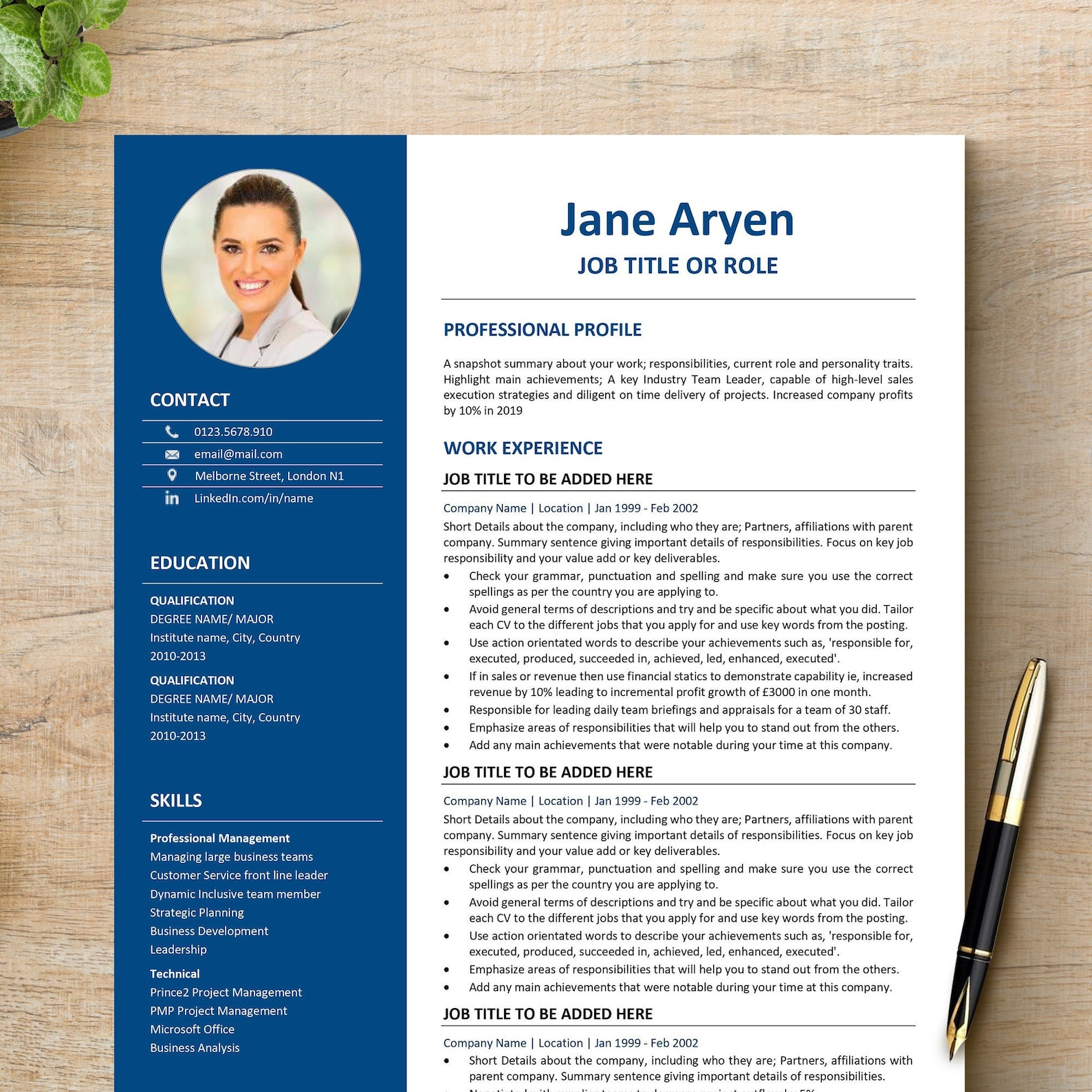 Resume Template, Photo Resume, Professional Modern Resume Template for ...