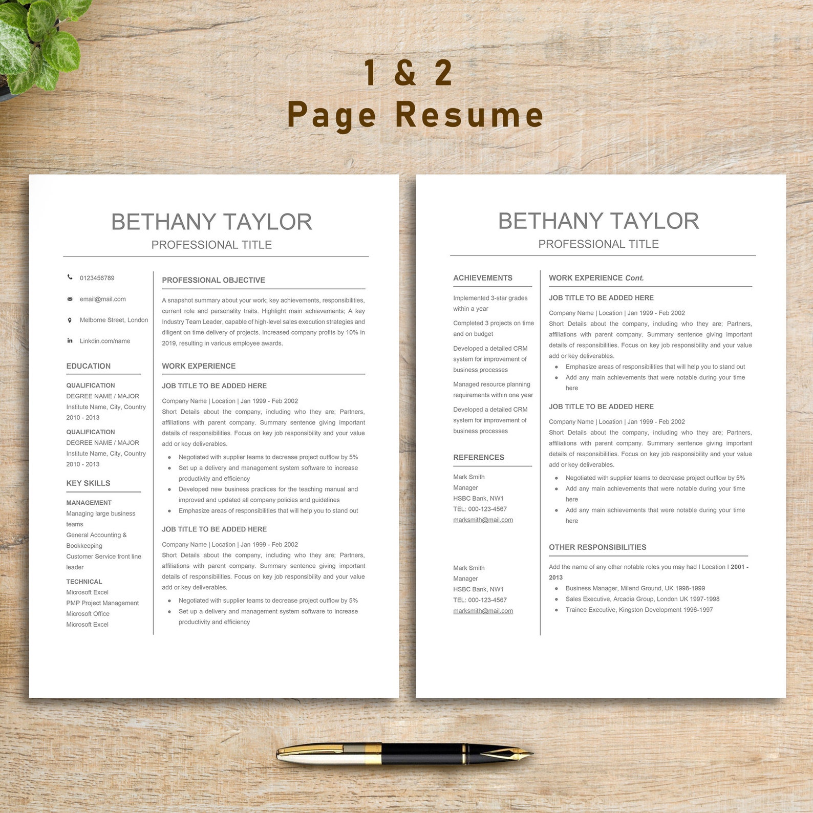 Resume Template, Professional Resume Template, Executive Resume Pages ...