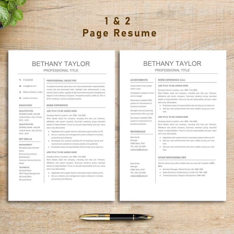 Resume Template, Professional Resume Template, Executive Resume Pages ...