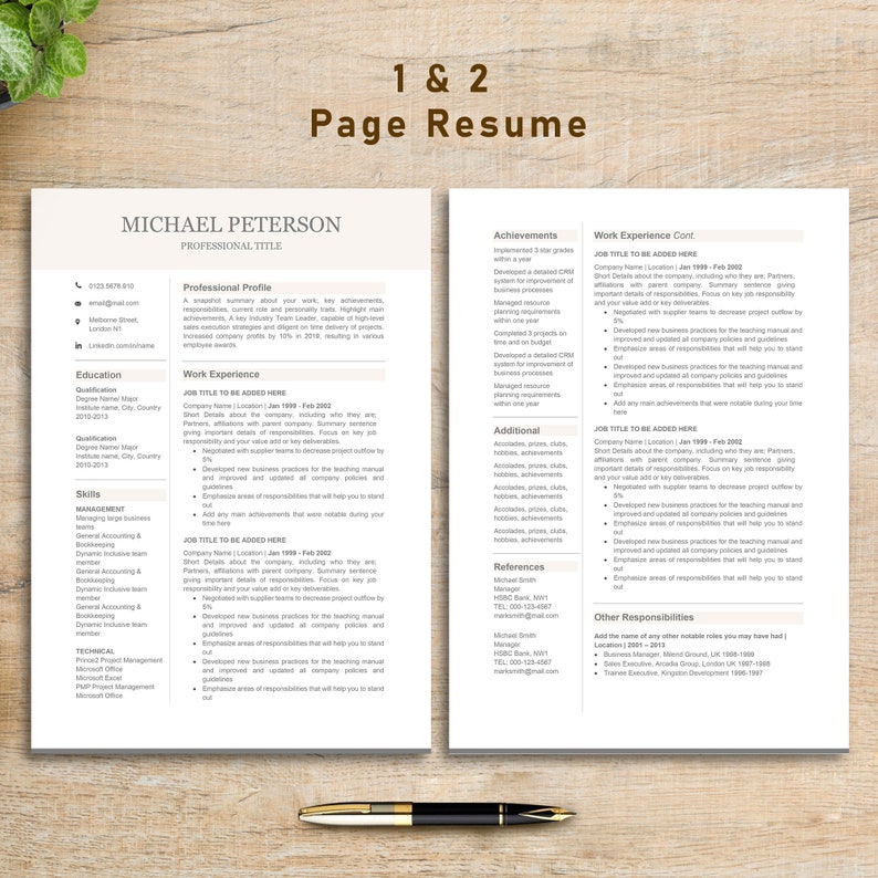 Resume Template, Professional Resume Template, Executive Resume Pages ...