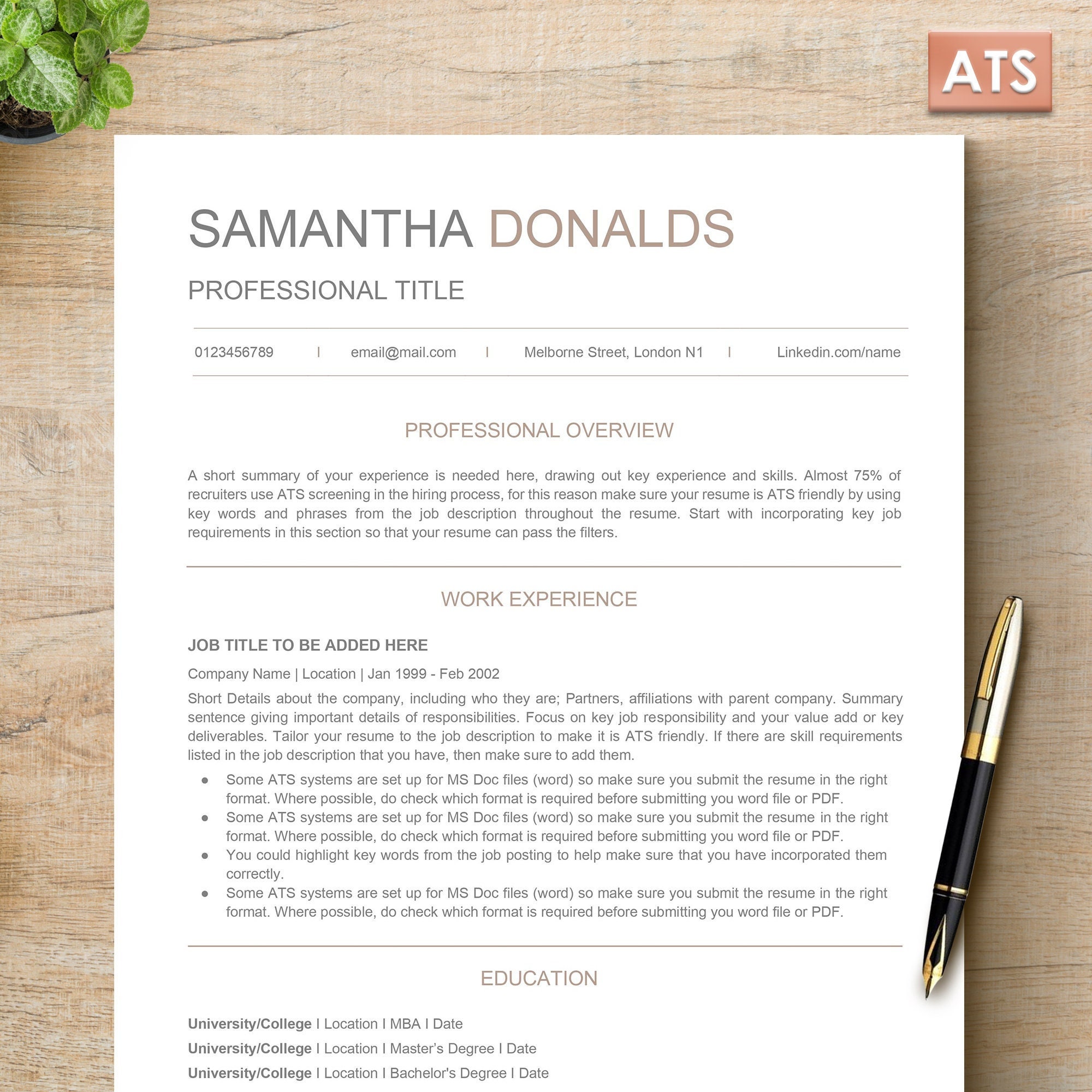 Resume Template, Professional Resume Template, Executive Resume Pages ...