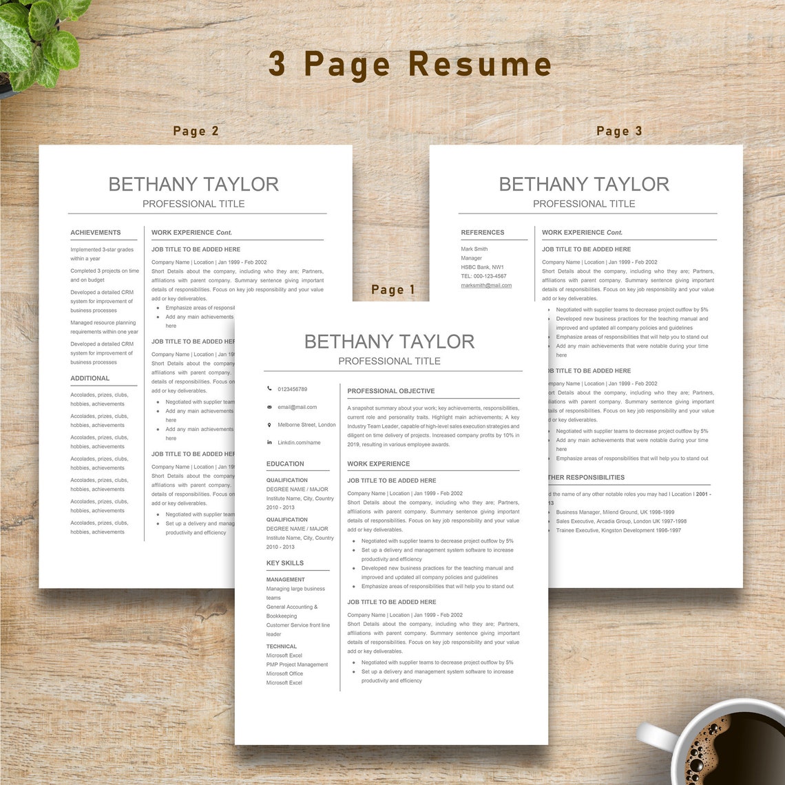 Resume Template, Professional Resume Template, Executive Resume Pages ...