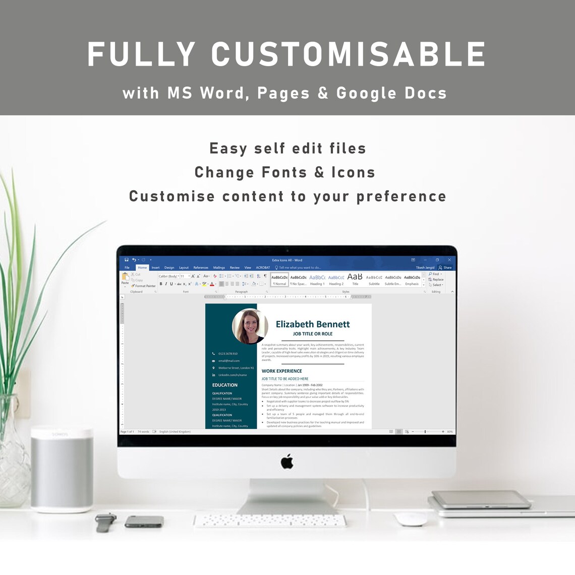 Resume Template, Professional Modern Resume Template for Pages, Word ...