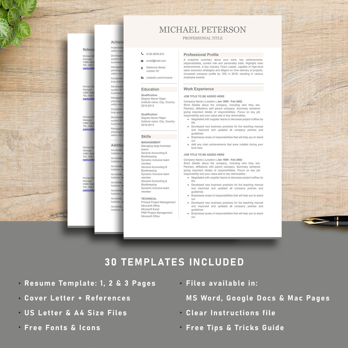 Resume Template, Professional Resume Template, Executive Resume Pages ...