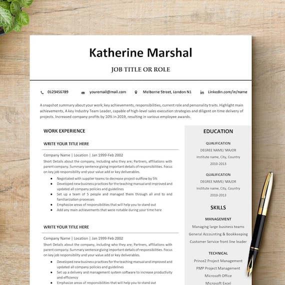 Resume Template Professional Modern Resume Template for - Etsy