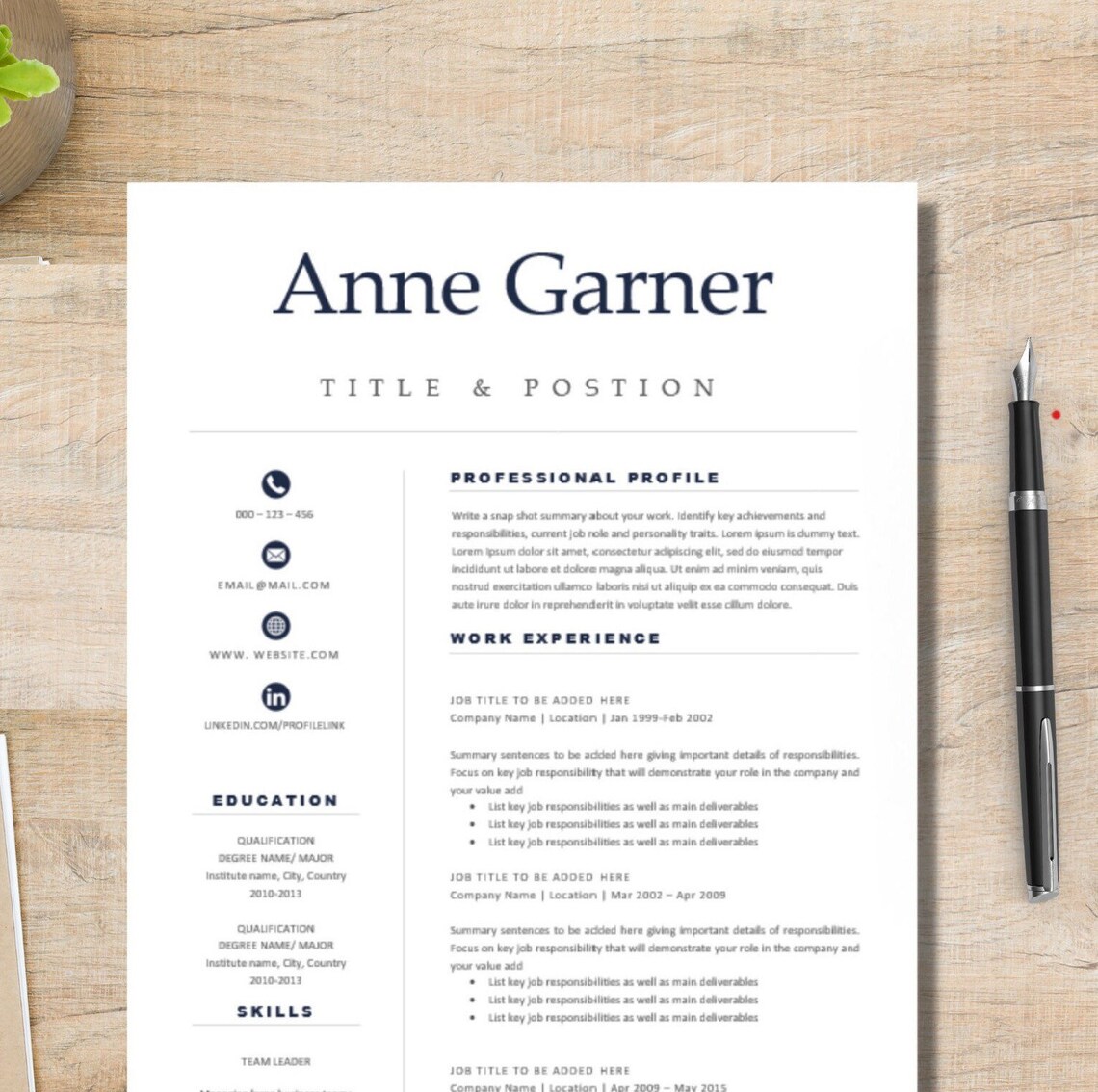 CV Template, RESUME TEMPLATE, Cv01 Professional Resume, Word Resume ...