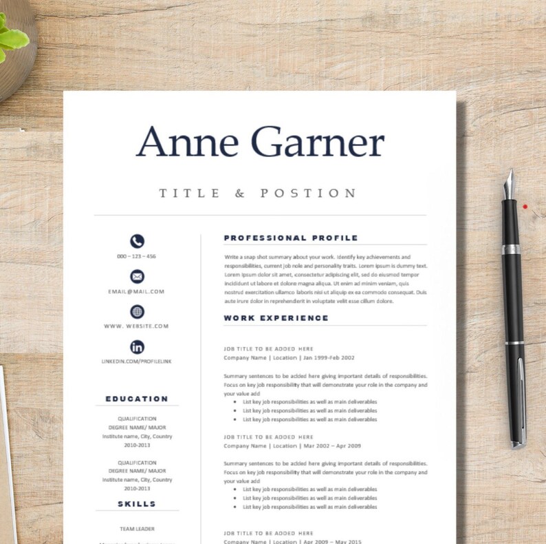 CV Template, RESUME TEMPLATE, Cv01 Professional Resume, Word Resume ...