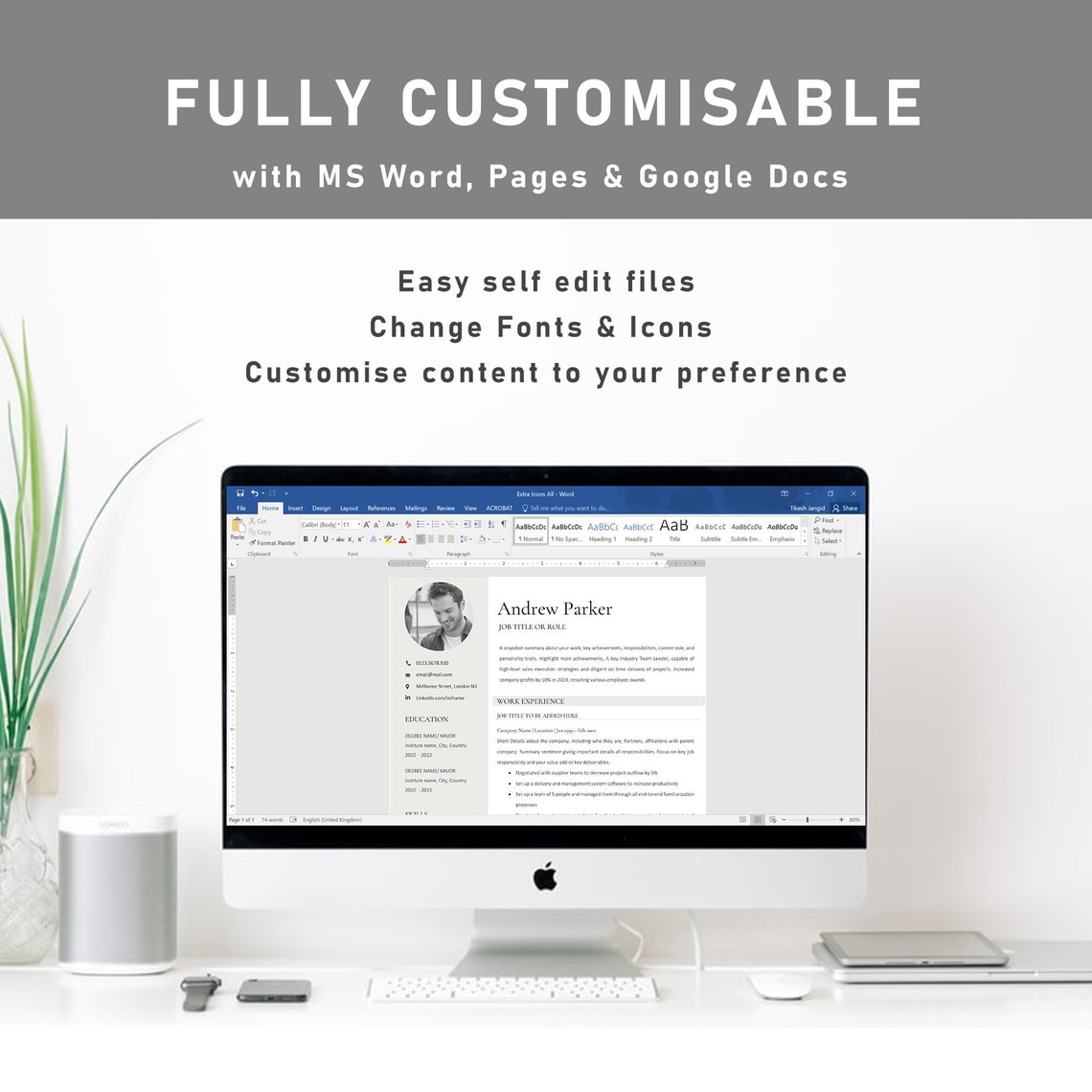 Resume Template, Professional Modern Resume Template for Pages, Word ...