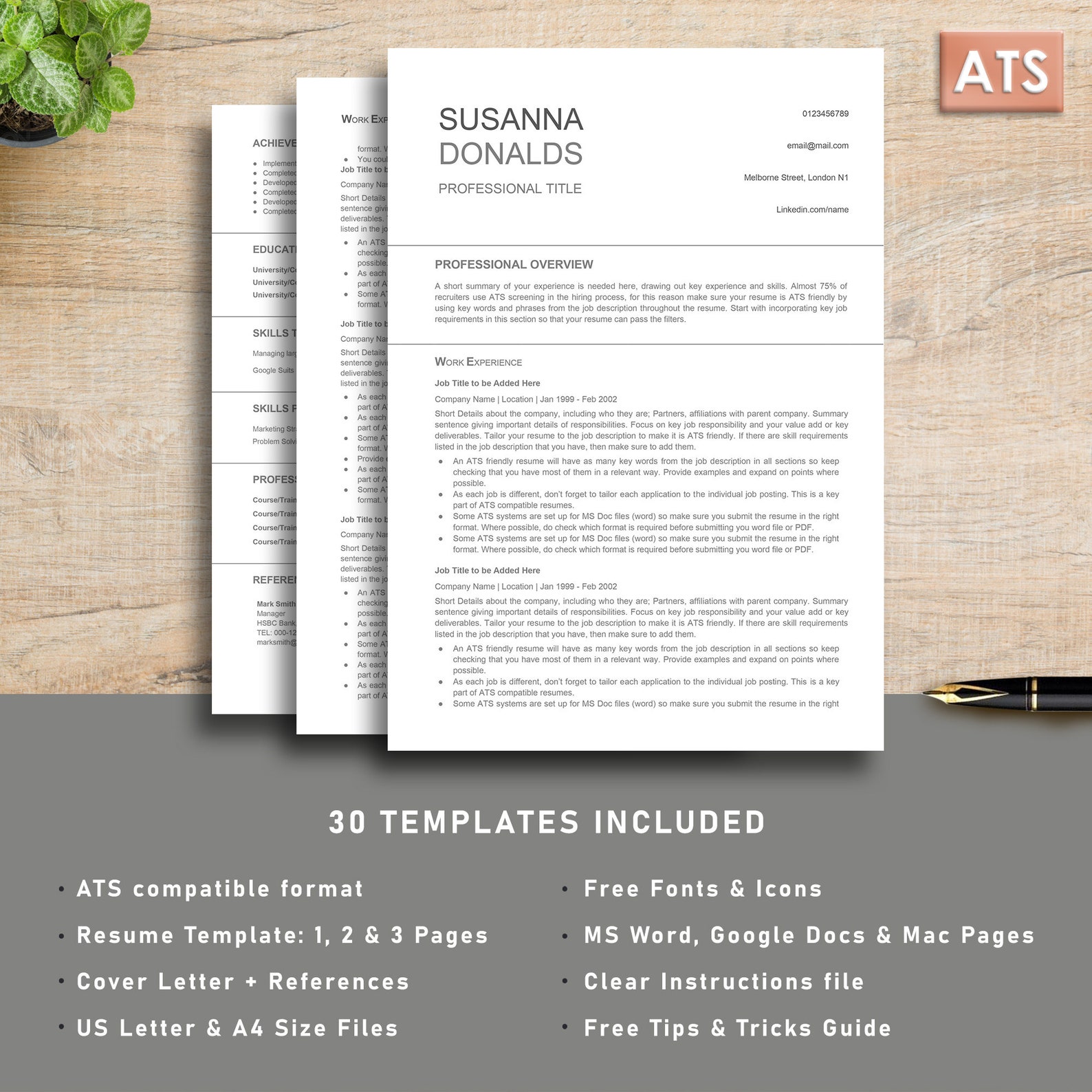 Resume Template, Professional Resume Template, Executive Resume Pages ...