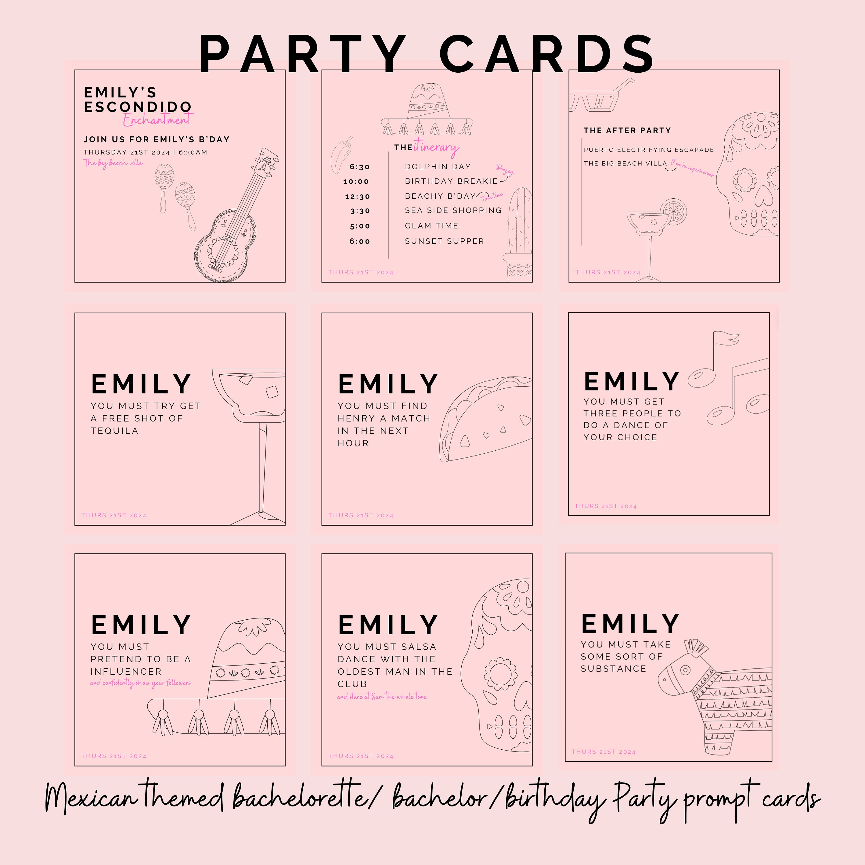 Mexican Fiesta Bachelorette | Hen Party Invitation | Itinerary Cards ...