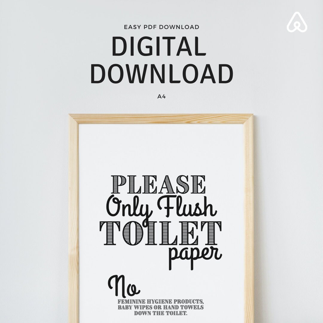 Please Only Flush Toilet Paper Sign. Digital Download. Airbnb - Etsy