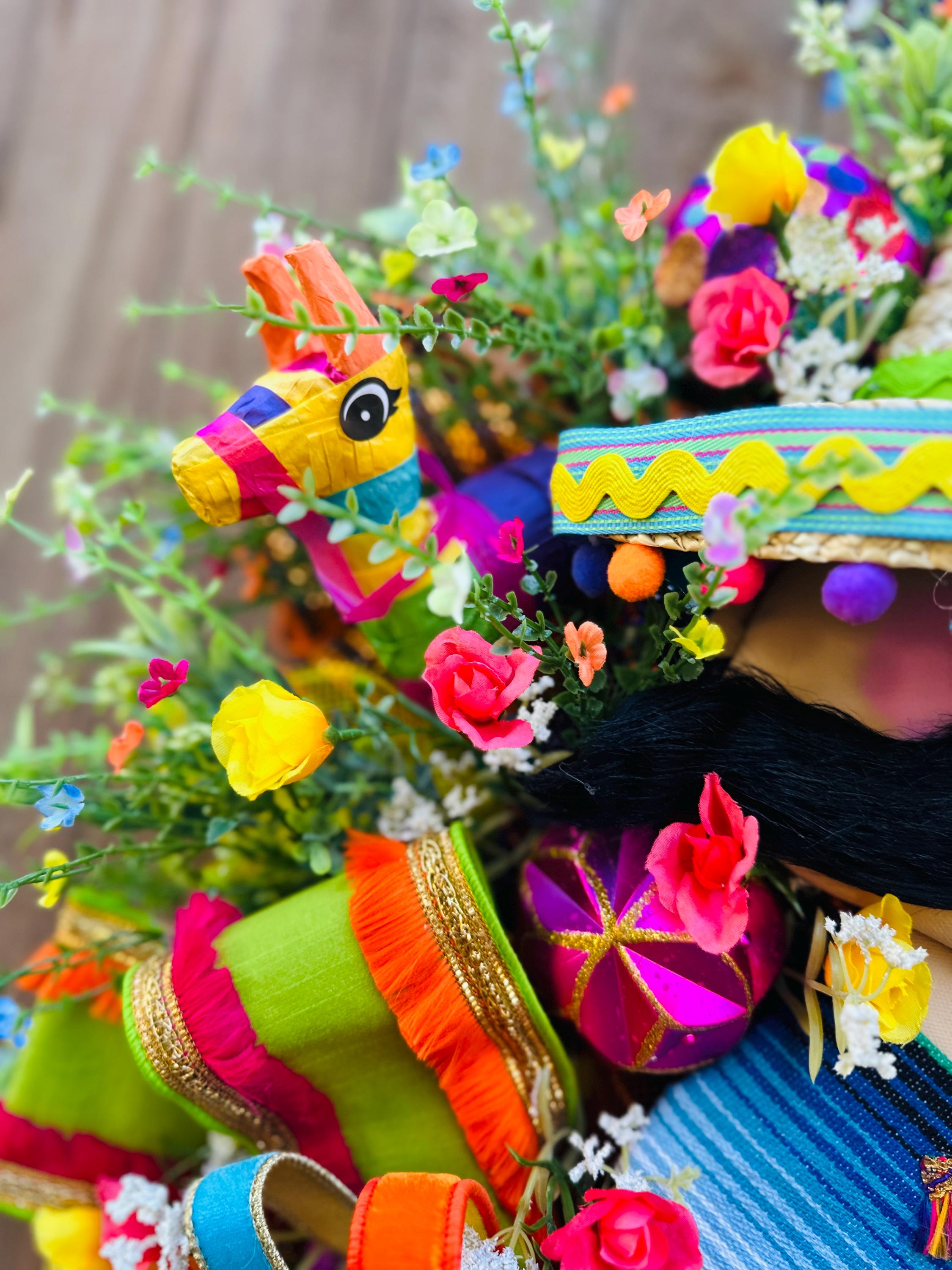 Fiesta Wreath: Handmade Cinco De Mayo Decor With Poncho & Streamers - Etsy