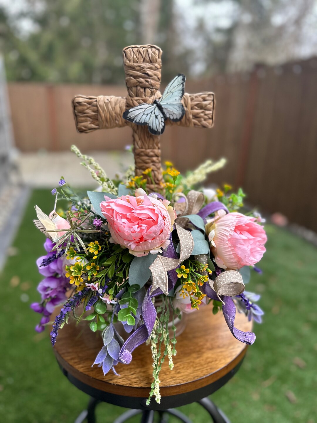 Spring Easter Wicker Cross Faith He is Resin Table Centerpiece - Etsy