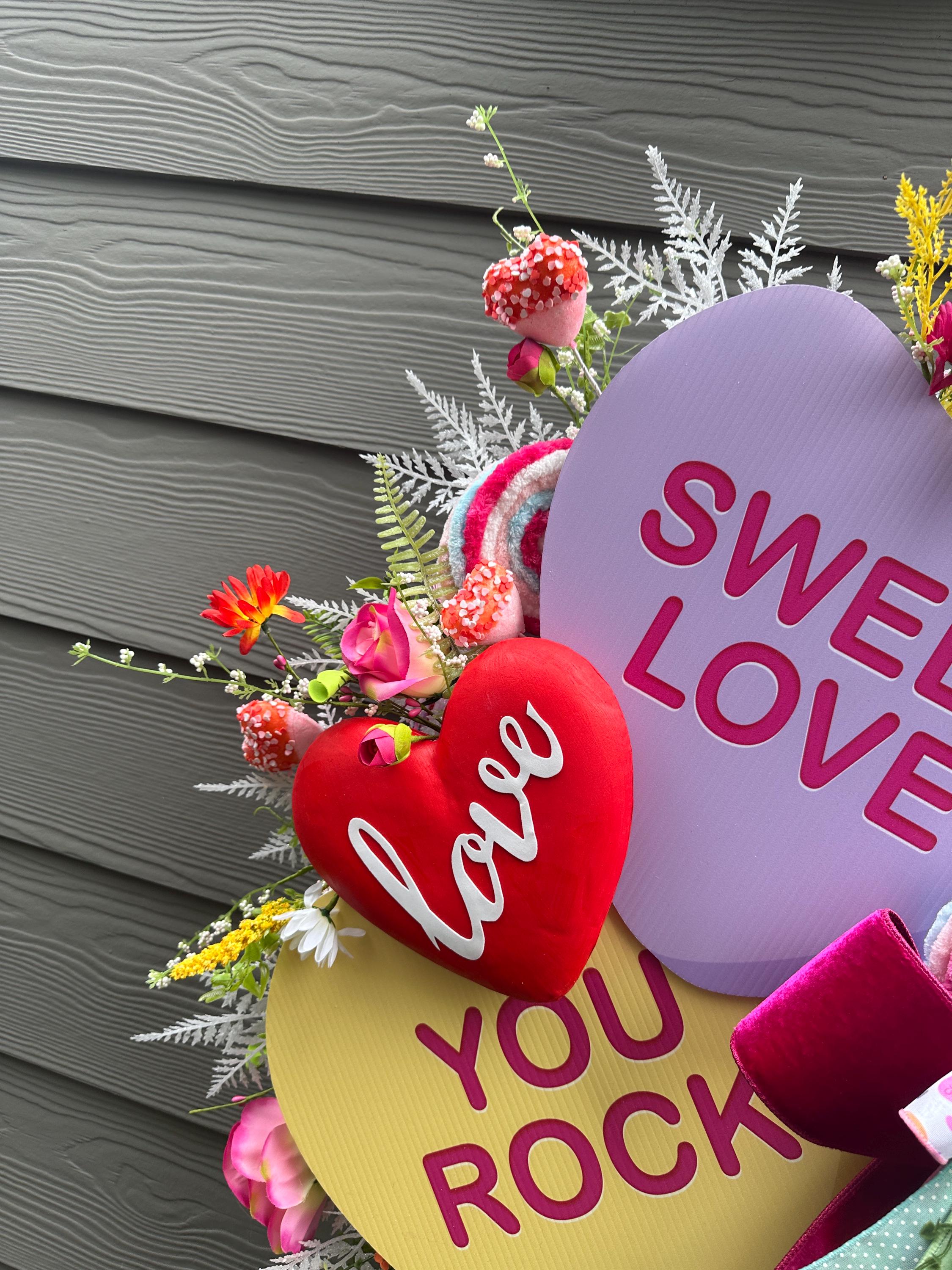 Conversation Hearts Valentine's Day Wreath. Pastel Vday Door Decor ...