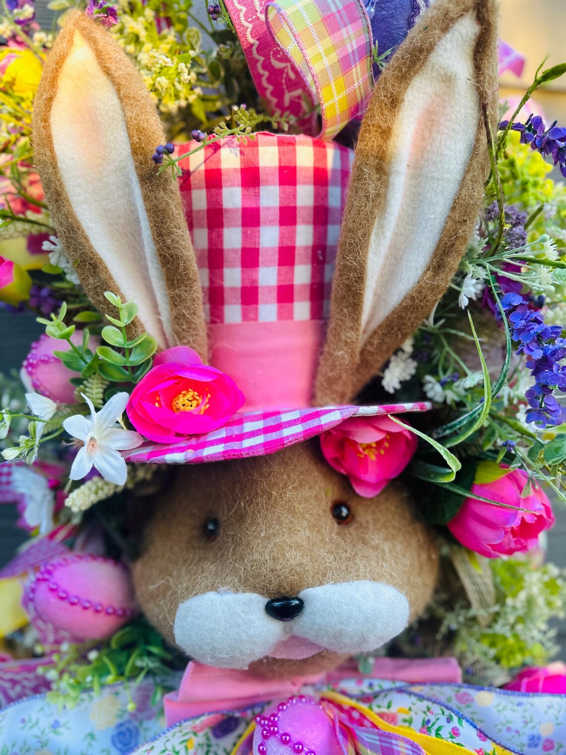 Bright Easter Bunny Top Hat Wreath Swag. Easter Wreath. Spring Bunny ...