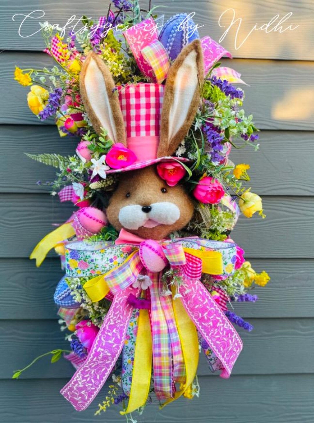 Bright Easter Bunny Top Hat Wreath Swag. - Etsy