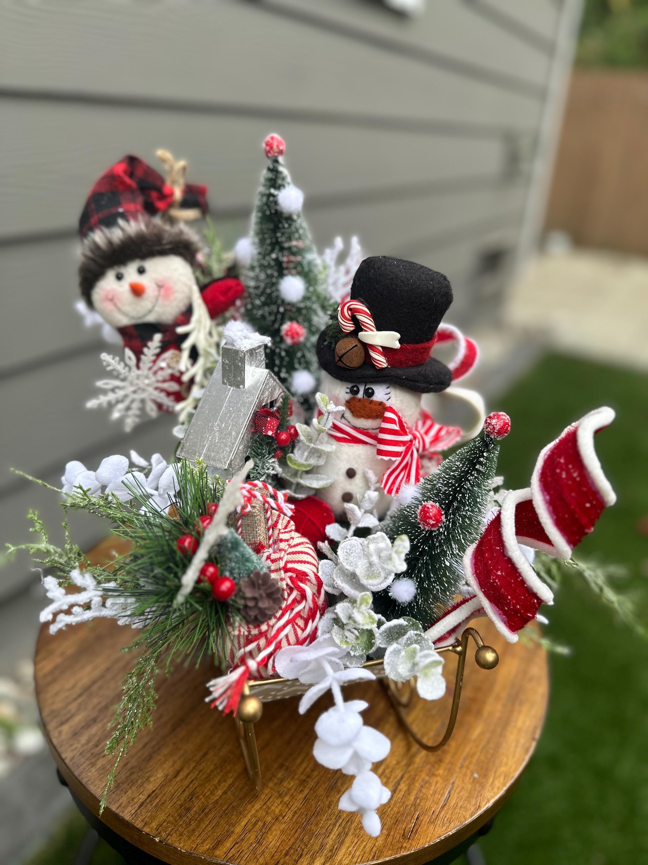 Sleigh Snowman Table Centerpiece Arrangement. Winter Snowman Table ...