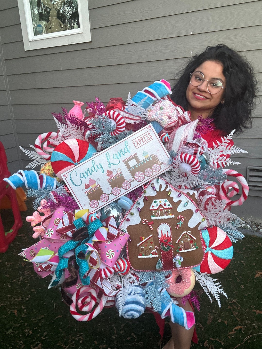 Candy Land Express Gingerbread House Christmas Wreath for Holidays Xmas ...