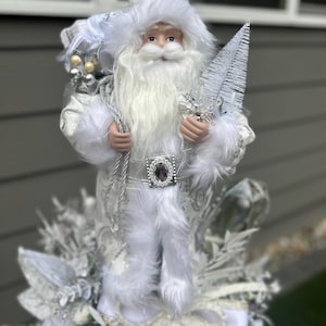 Handcrafted White & Silver Santa Table Centerpiece: Glam Holiday Decor ...