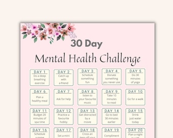 30 Day Self Care and Mental Health Challenge Printable Worksheet - Etsy