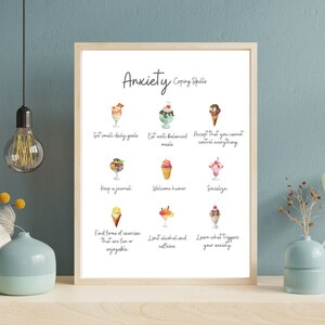 Anxiety Coping Skills Poster: Ice Cream Theme Mental Health Art ...