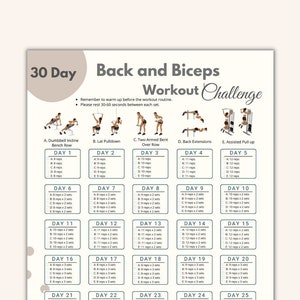 30 Days Back and Biceps Workout Challenge Printable | Biceps Arm ...