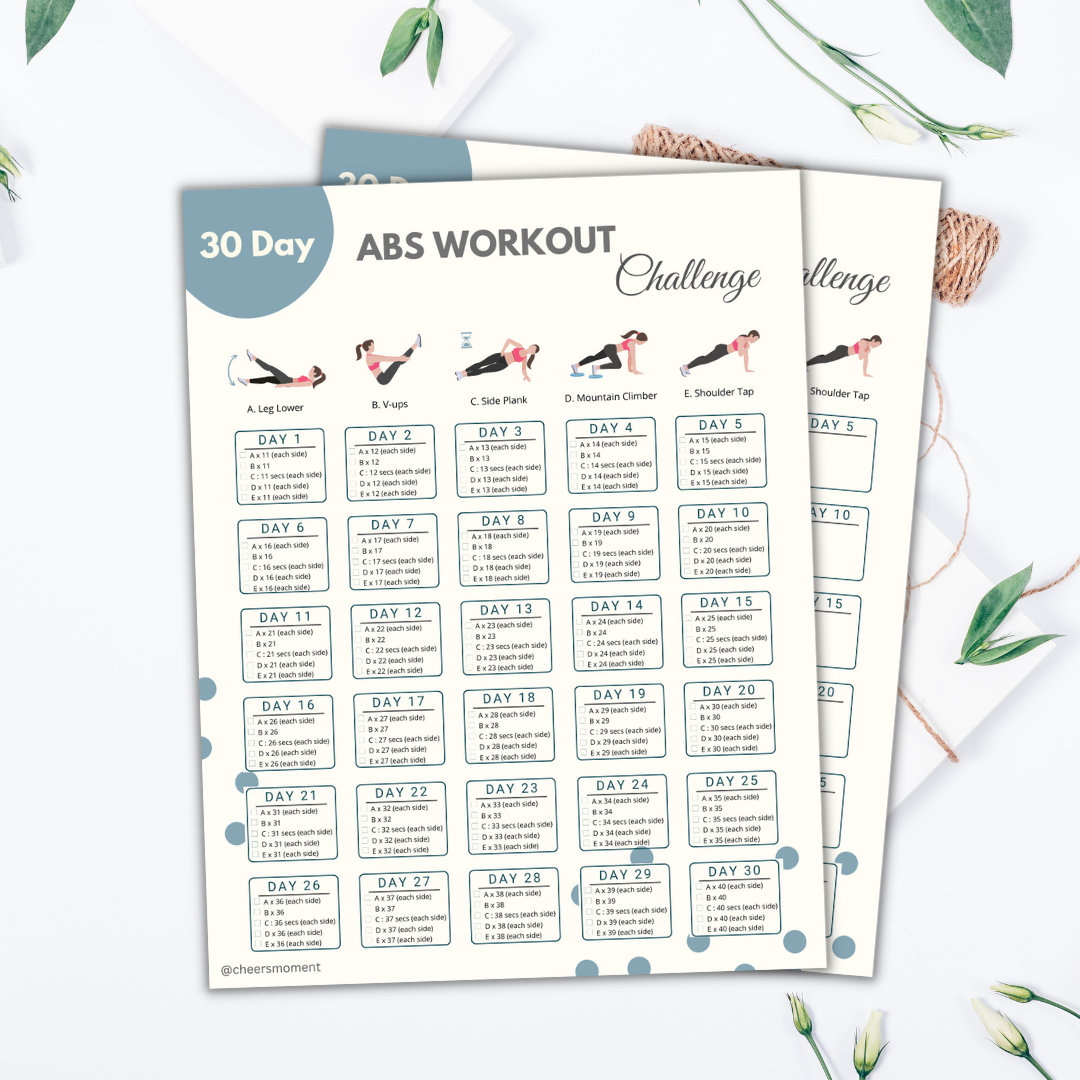 30 Day Abs Workout Challenge Core Workout Digital Flat Belly Challenge ...