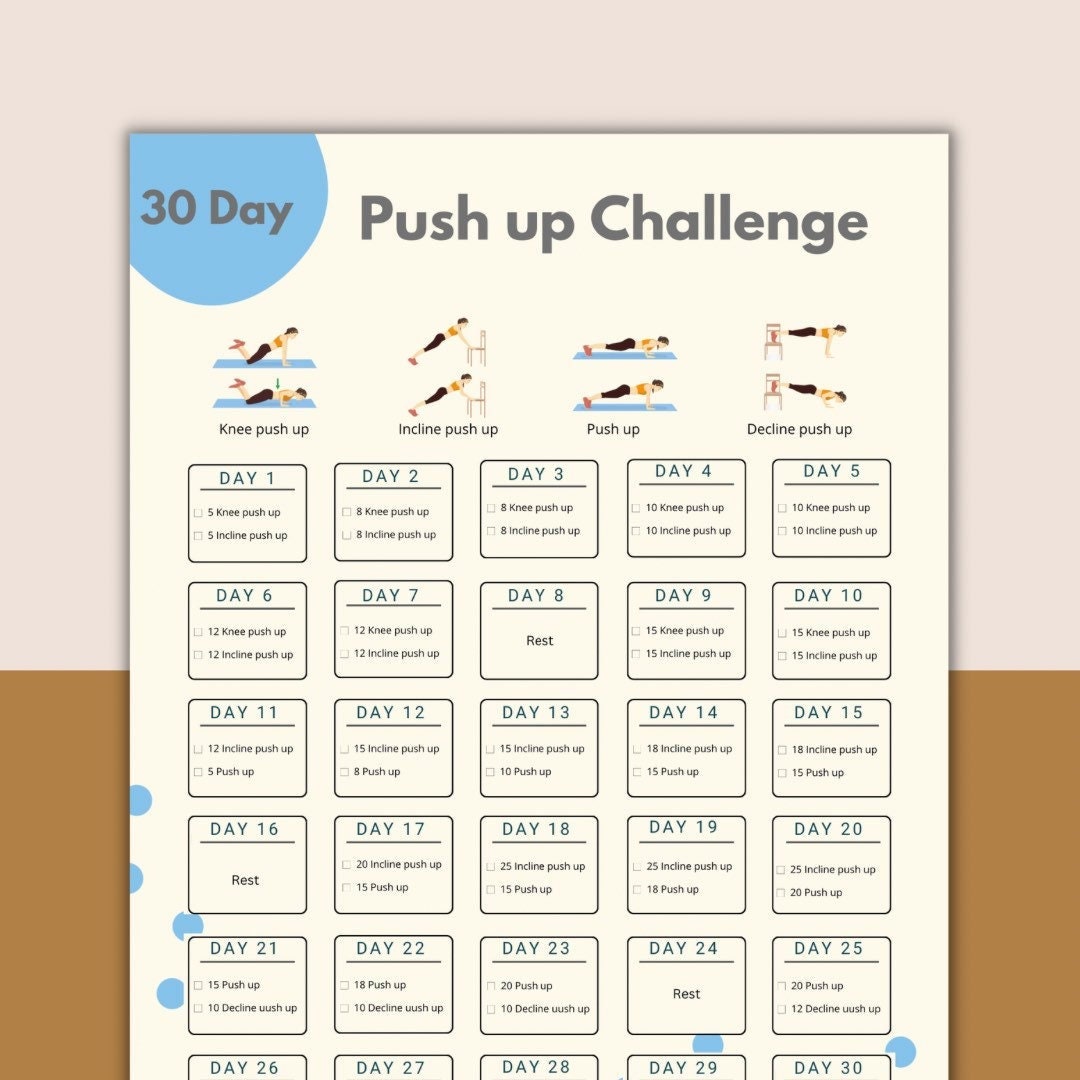 30 Day Push Up Challenge Push Up Workout Digital Workout Challenge Home