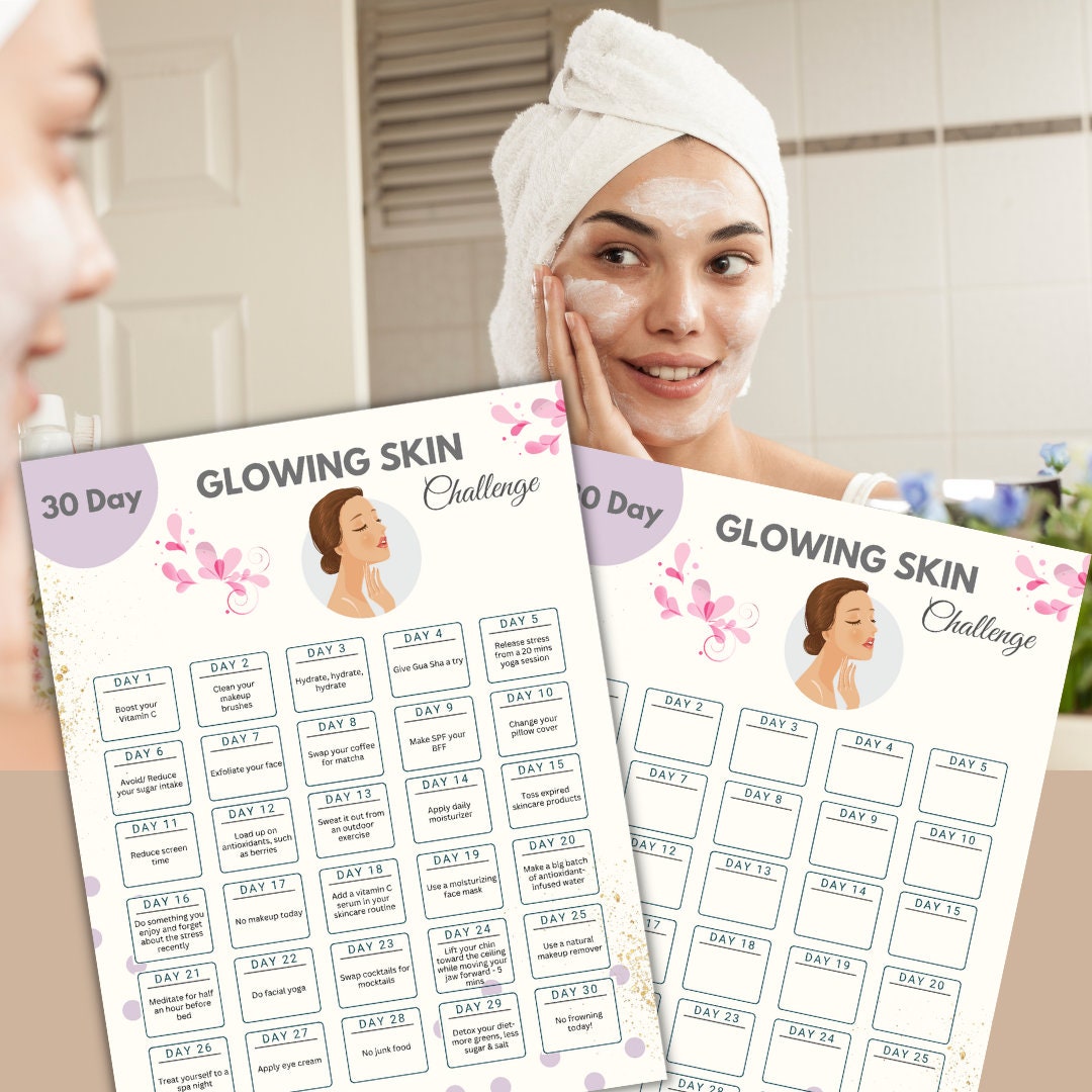 30 Day Glowing Skin Challenge Digital Skin Care Planner Self Love Self