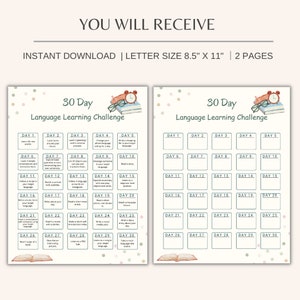 30 Day Language Learning Challenge Printable | New Language Study Planner for Daily Language ...