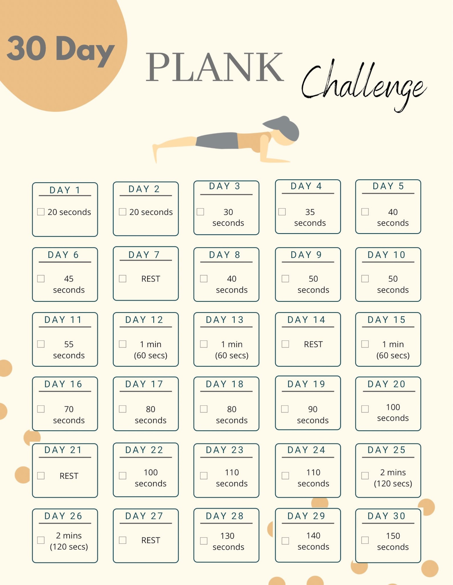30 Day Plank Challenge Digital Fitness Guide Printable - Etsy