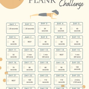 30 Day Plank Challenge Digital Fitness Guide Printable | Etsy