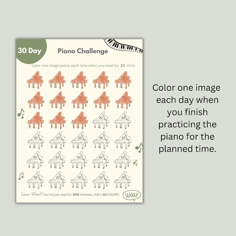 30 Day Piano Challenge Printable Piano Practice Tracker Digital Planner ...