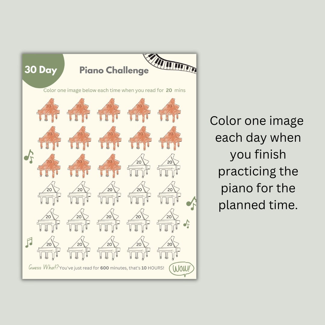 30 Day Piano Challenge Printable Piano Practice Tracker Digital Planner ...