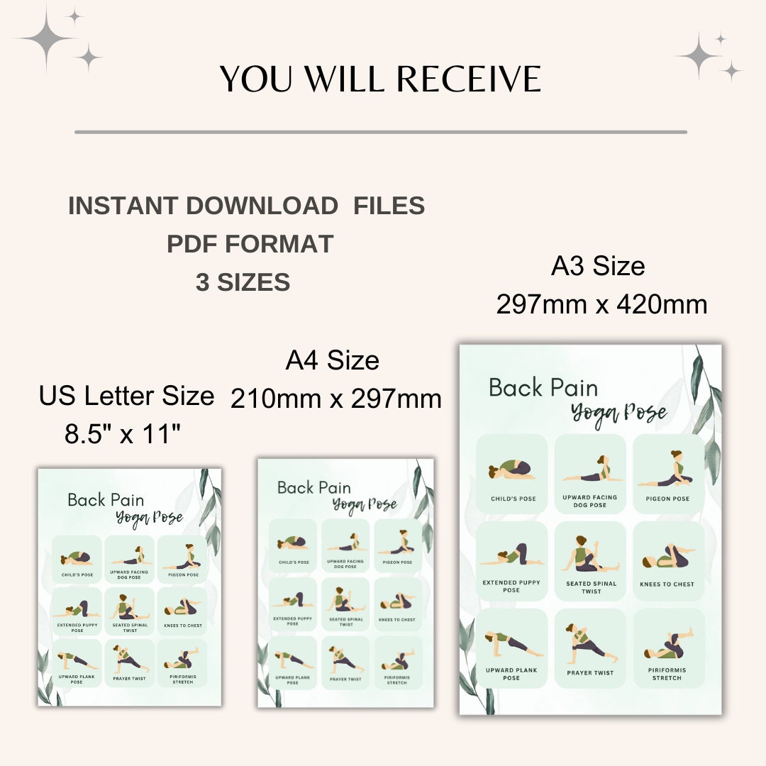 Back Pain Yoga Pose Poster Digital Back Stretches Guide Spinal Health ...