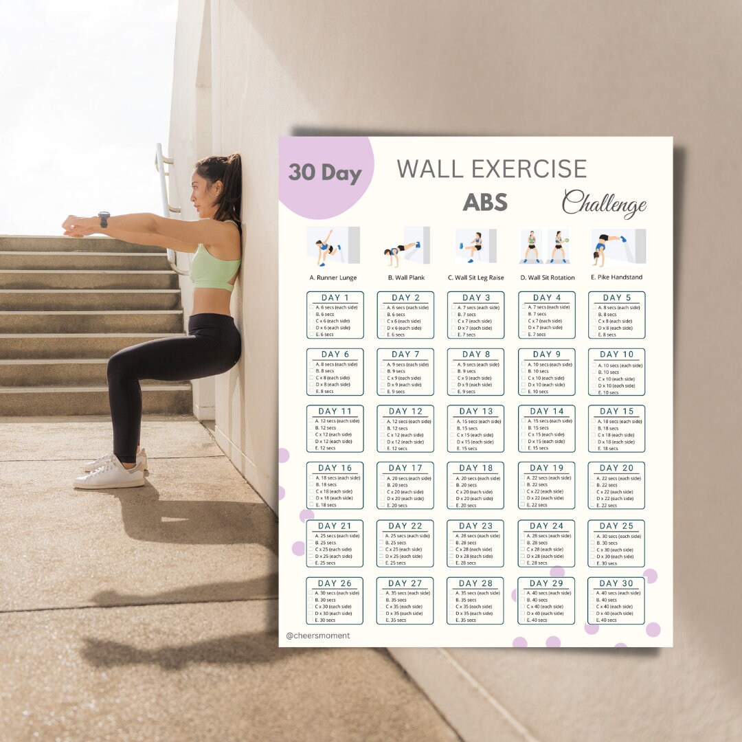 30 Day Abs Wall Exercise Challenge Printable | Abs Workout Planner ...