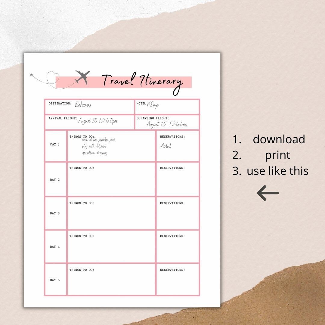 Printable Travel Itinerary Planner | Travel Planner | Trip Itinerary ...