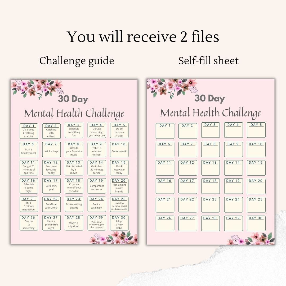30 Day Mental Health Challenge Guide Self Care Worksheet - Etsy