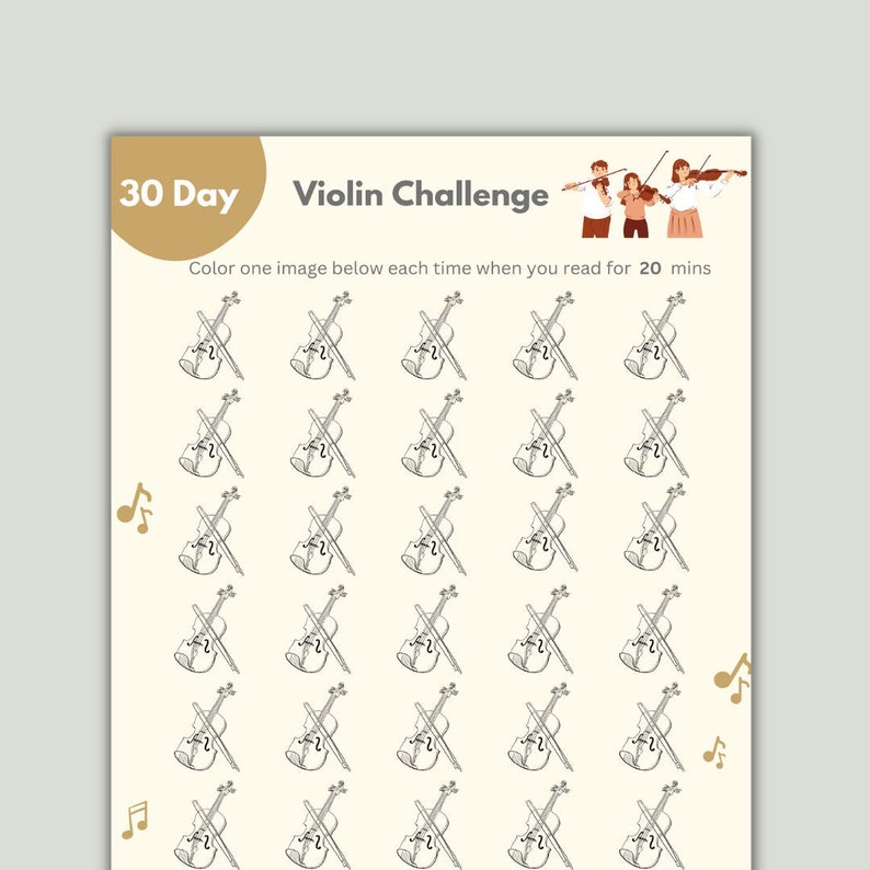 30 Day Violin Challenge Printable | Violin Practice Tracker | Digital ... 30 Day Violin Challenge Printable | Violin Practice Tracker | Digital ...