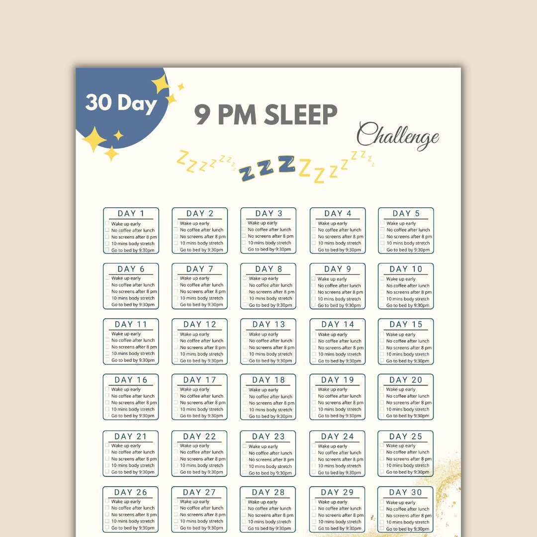 9 PM Sleep Challenge Early Sleep Tracker Bedtime Routine Planner sleep ...