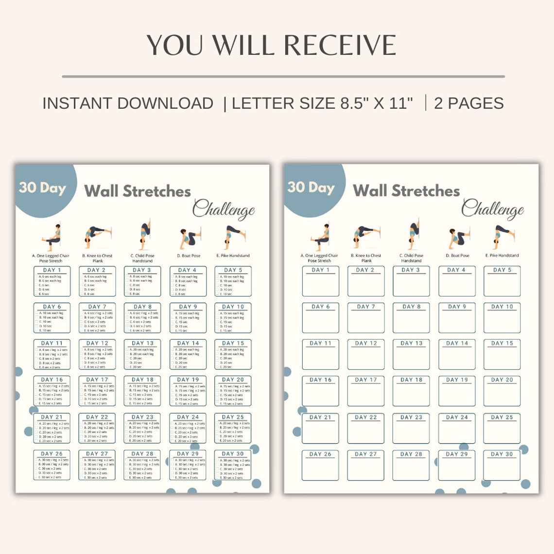 30 Day Wall Pilates Challenge Printable Wall Stretch Fitness - Etsy Canada