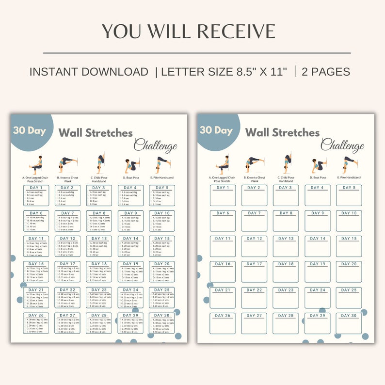 30 Day Wall Pilates Challenge Printable | Wall Stretch Fitness | Quick ...