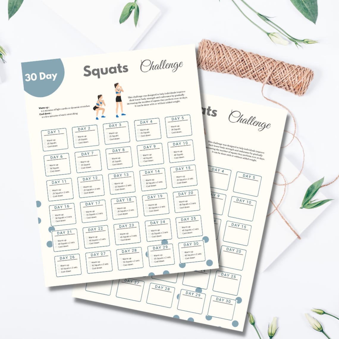 30 Day Squats Challenge Printable Fitness Planner Strengthen Lower Body ...