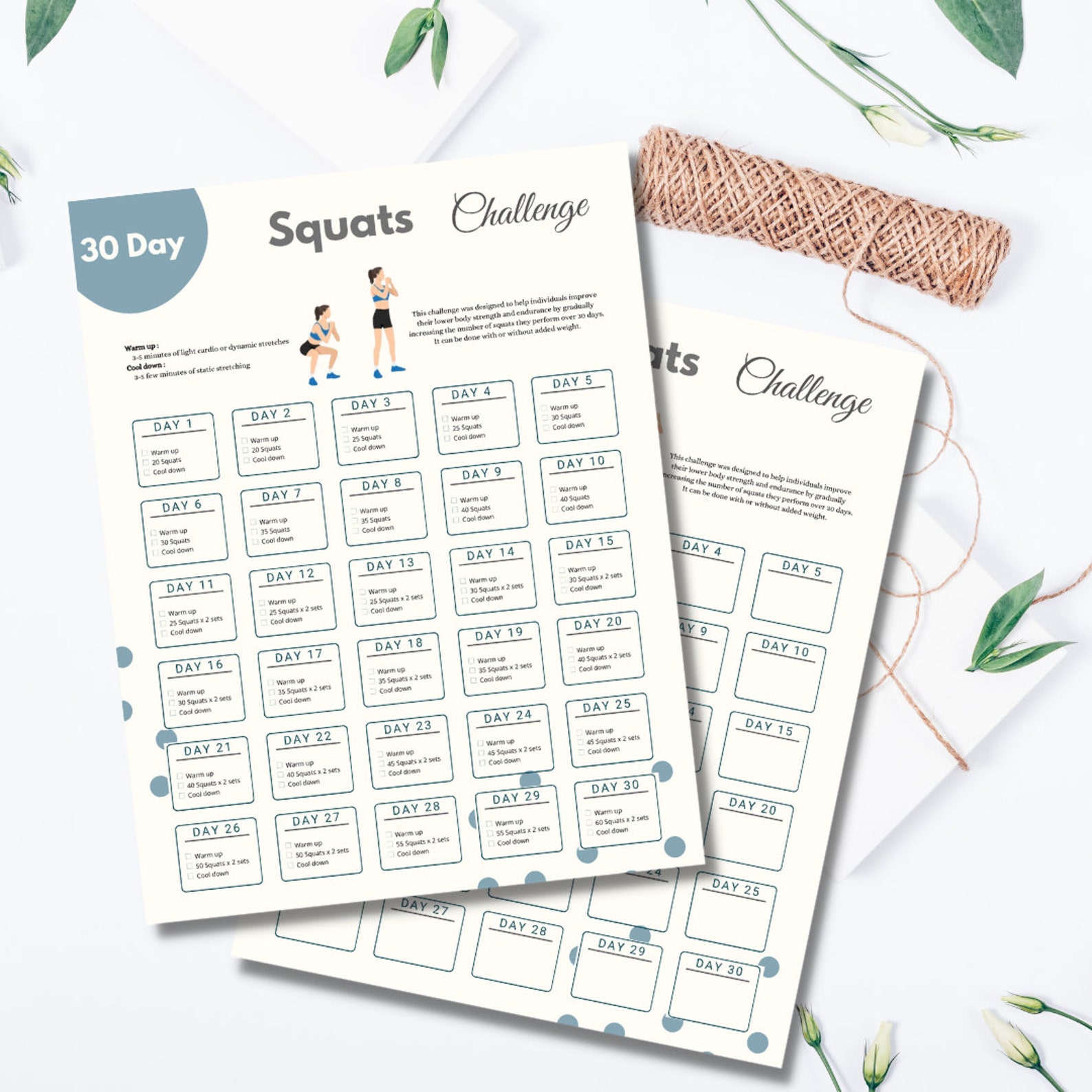 30 Day Squats Challenge Printable | Fitness Planner | Strengthen Lower ...