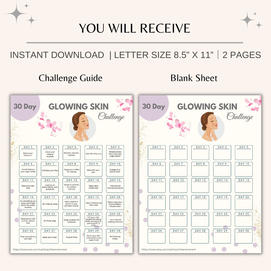 30 Day Glowing Skin Challenge | Digital Skin Care Planner | Self Love ...