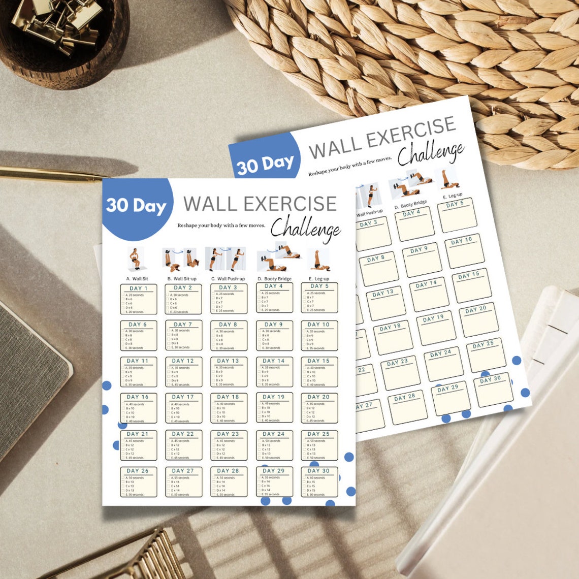 30 Day Wall Exercise Challenge Printable | Wall Fitness | Quick Workout ...
